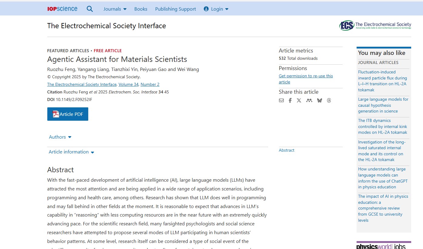 Interface Spotlight: “Agentic Assistant for Materials Scientists” - ECS